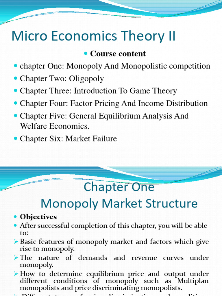 Micro Economics II Chapter One | PDF | Monopoly | Profit (Economics)