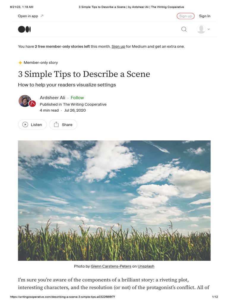3 Simple Tips To Describe A Scene - by Ardsheer Ali - The Writing ...