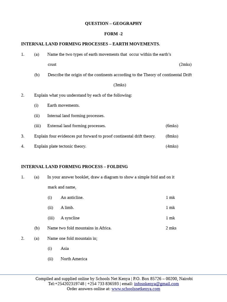 Form 2 Geography: Land Forming Processes | PDF | Forests | Earthquakes
