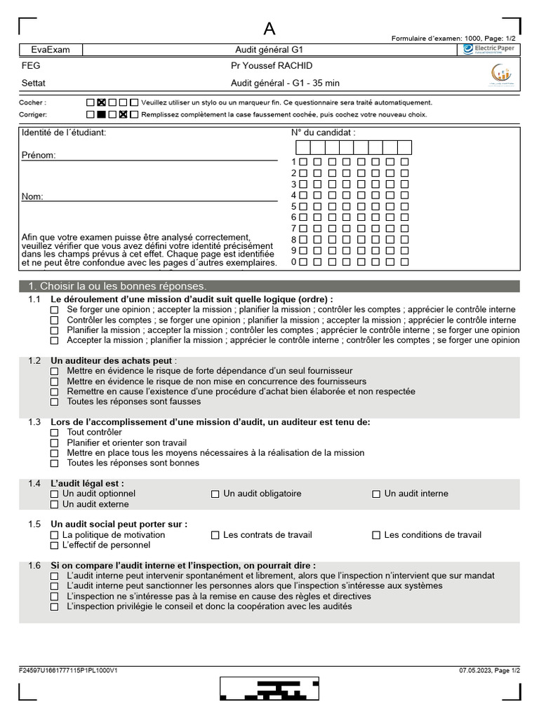 Audit G1 - Exam Normale | PDF | Audit | Contrôle interne