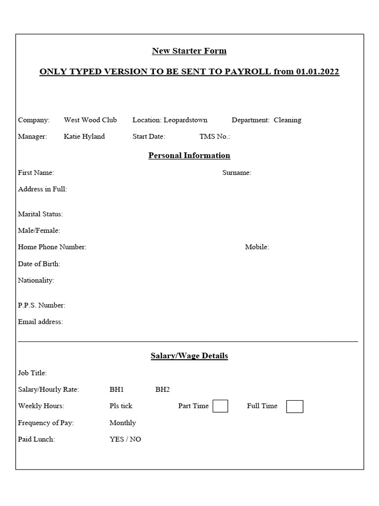 Starter Form Dec 2021 | PDF | Salary | Employment