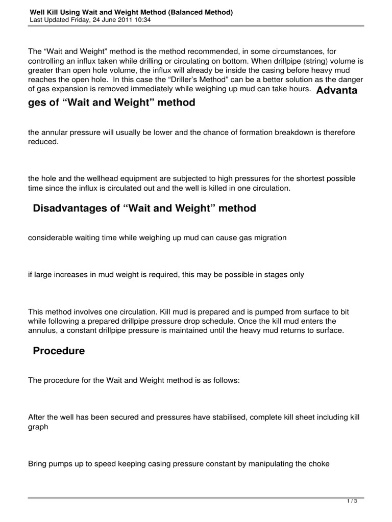 486 Well Kill Using Wait and Weight Method Balanced Method | PDF | Casing (Borehole) | Pressure