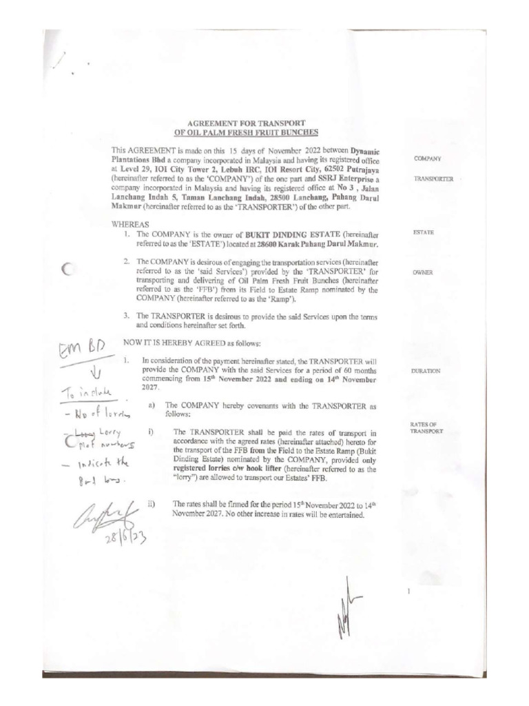 Agreement For Transport - Compressed | PDF