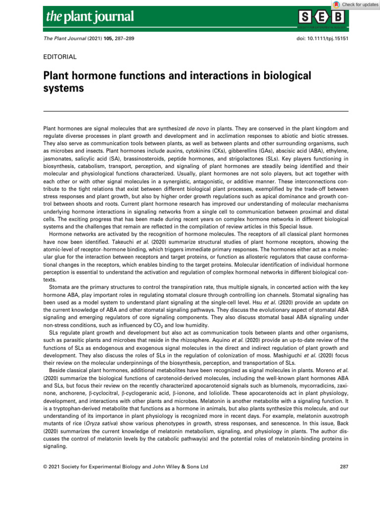 The Plant Journal - 2021 - Nambara - Plant Hormone Functions and ...