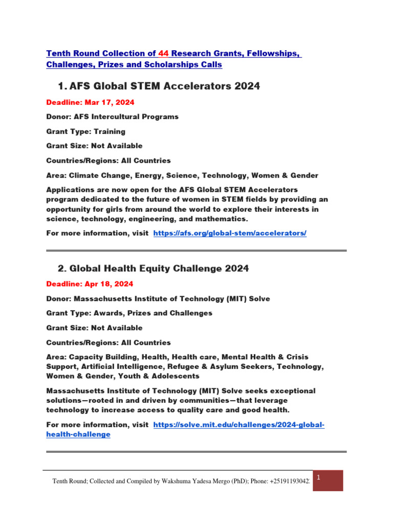 Research Grants & Challenges 2024 | PDF | Africa