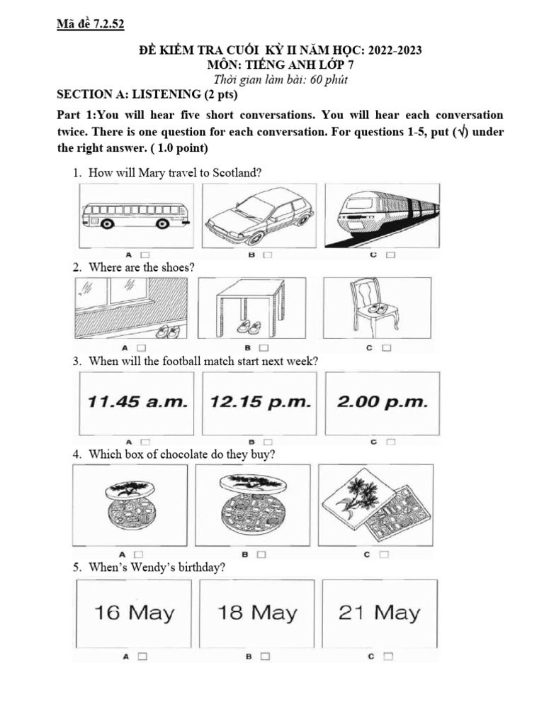 Đề KT CK Ii Anh 7 (2022-2023) | PDF | Transport | Solar Energy