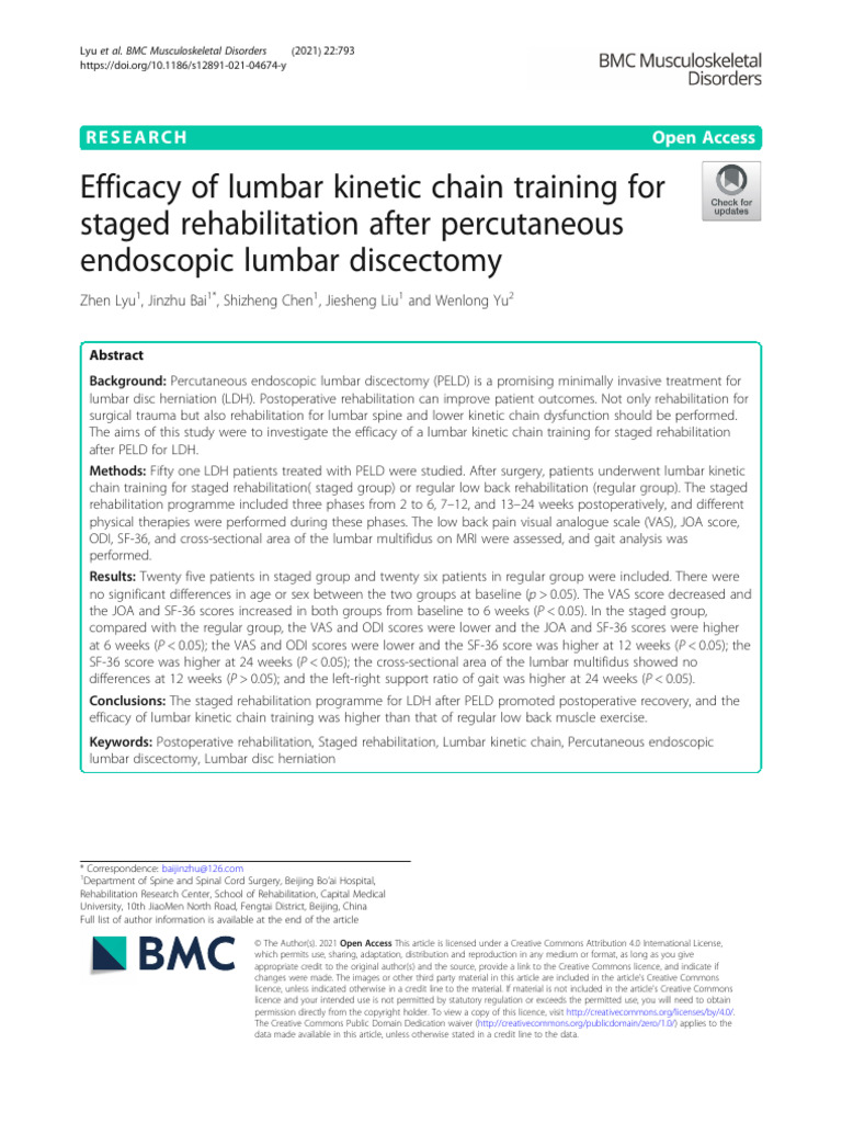 Efficacy of Lumbar Kinetic Chain Training For Staged Rehabilitation ...
