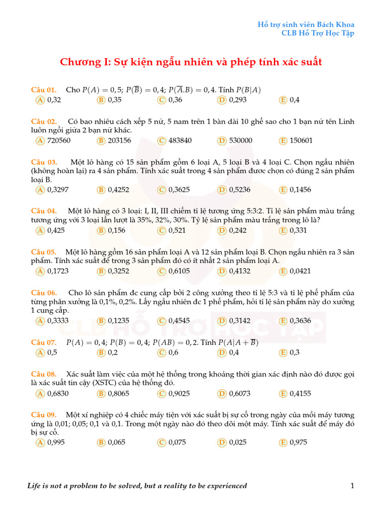 Bộ Câu Hỏi Trắc Nghiệm XSTK | PDF