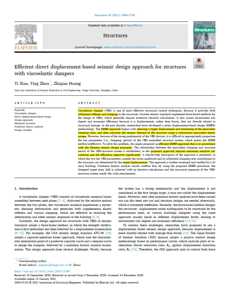 Efficient Direct Displacement-Based Seismic Design Approach For Structures With Viscoelastic ...