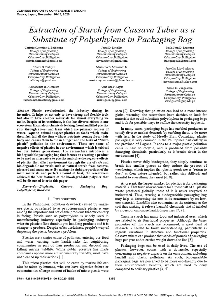 Cassava Bioplastic (TESTING) | PDF | Biodegradation | Plastic