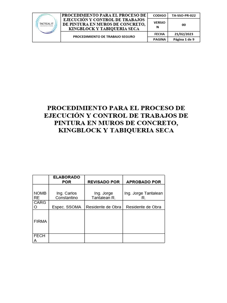 Ta-Sso-Pr-022 Pets Procedimiento de Pintura | PDF | Pintar | Pinturas