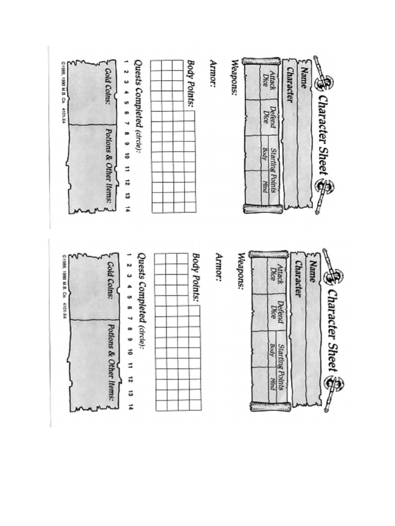 Hero Quest Character Sheet | PDF