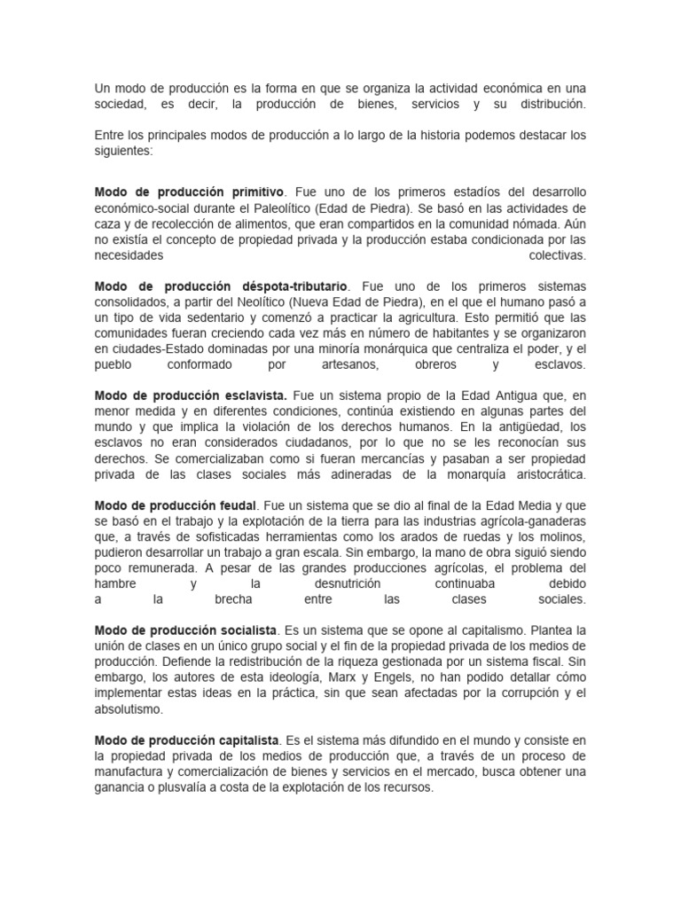 Modos de Produccion | PDF | Capitalismo | Sociedad