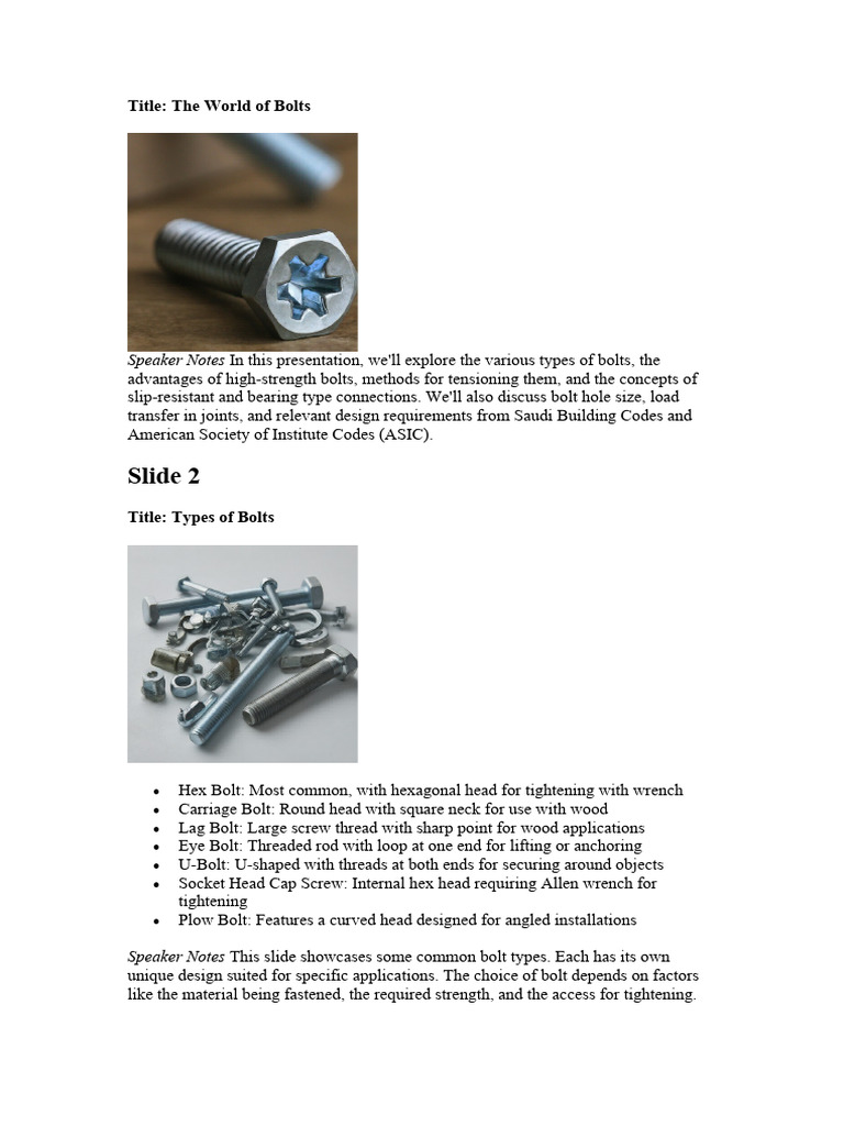 Slide 2: Title: The World of Bolts | PDF | Screw | Mechanical Engineering