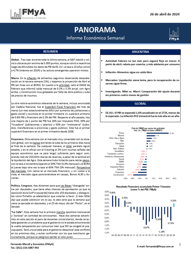 Informe Económico Semanal 26 de abril - CASTELLANO | PDF | Mauricio Macri | Inflación
