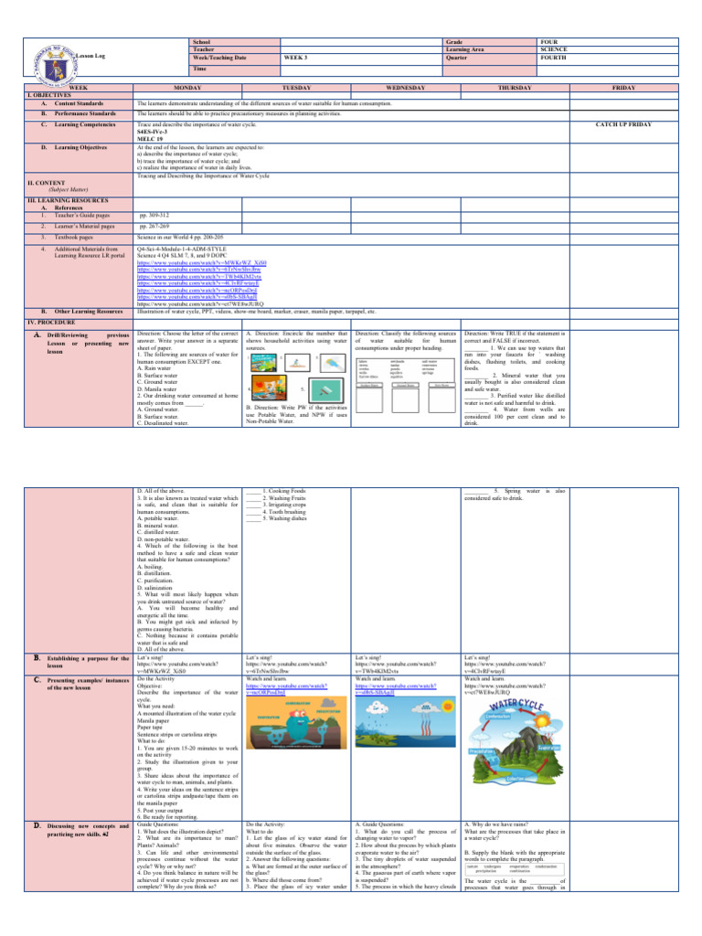 Science 4 Q4 Week 3 DLL | PDF | Water | Water Cycle