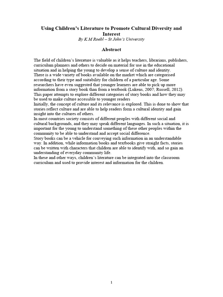 Enhancing Cultural Diversity Through Children's Literature | PDF ...