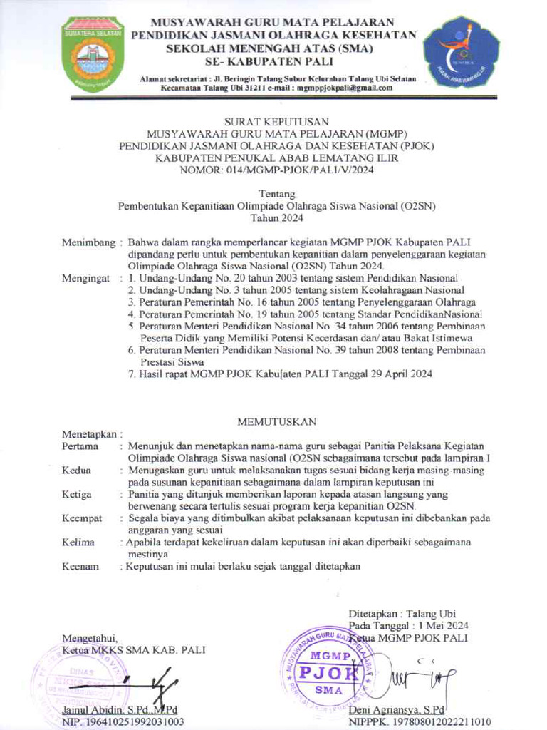 SK Kepanitiaan O2SN 2024 | PDF