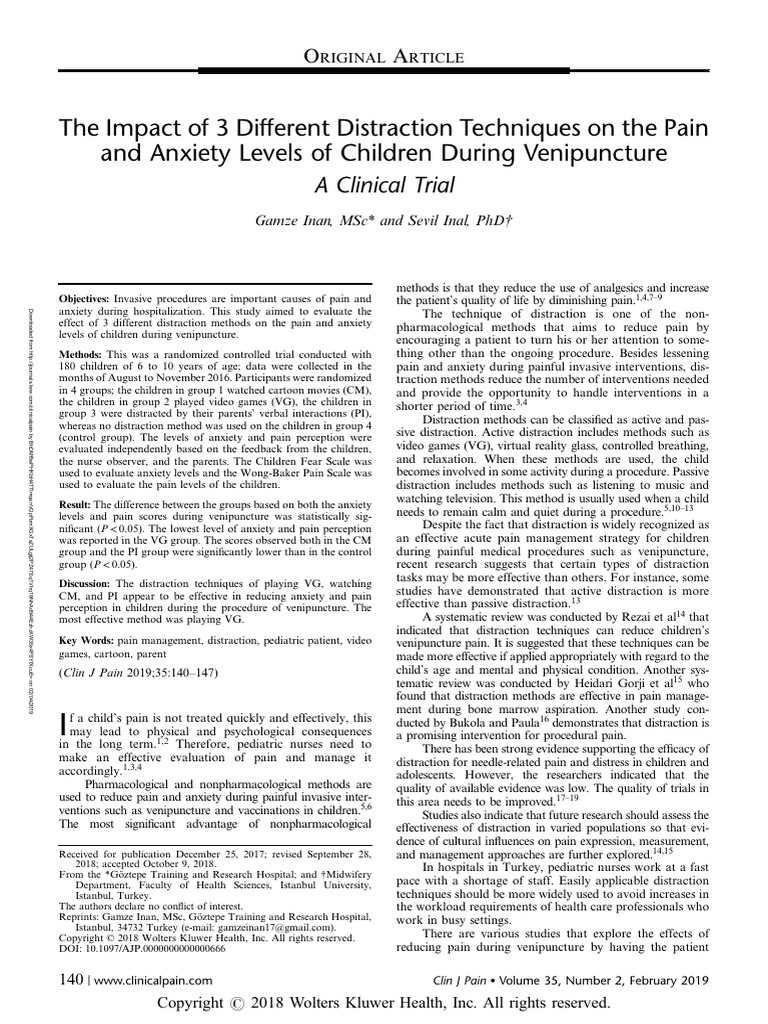 The Impact Of 3 Different Distraction Techniques On The Pain And