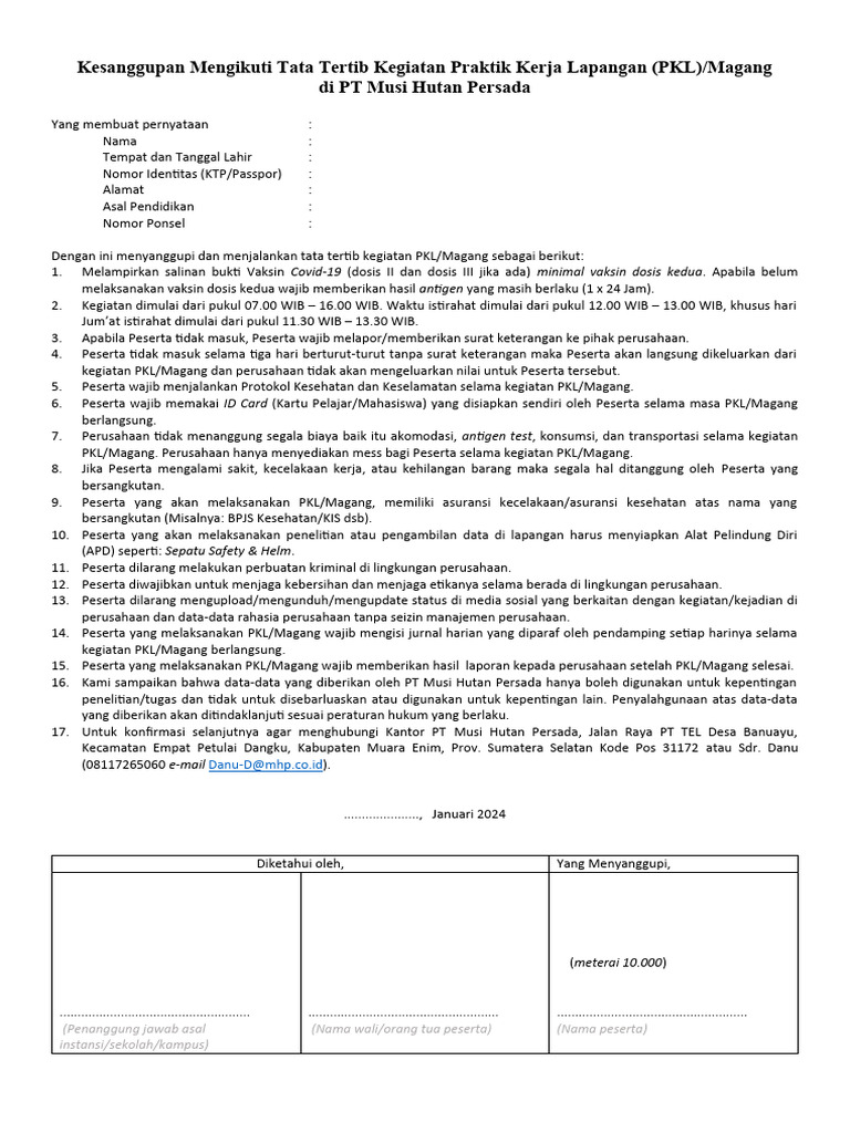 Tata Tertib PKL PT MHP (NEW) | PDF