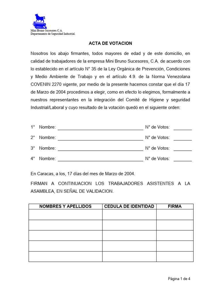 Modelo Acta de Votacion Chsi | PDF