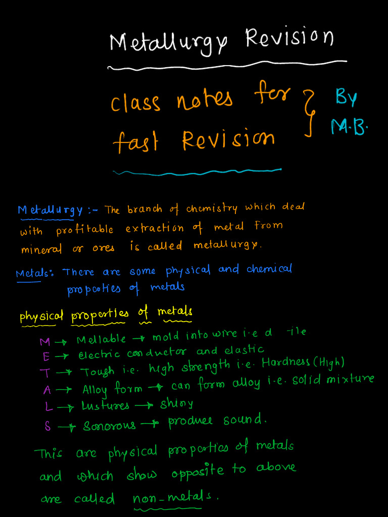 Metallurgy Notes STD 10th | PDF