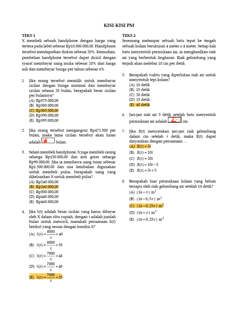 KISI-KISI PM (Rev) | PDF | Metode & Bahan Ajar