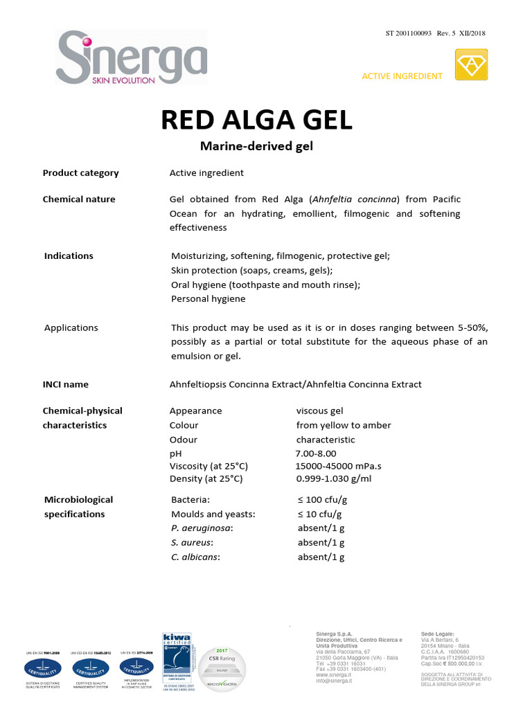 Red Alga Gel TDS | PDF