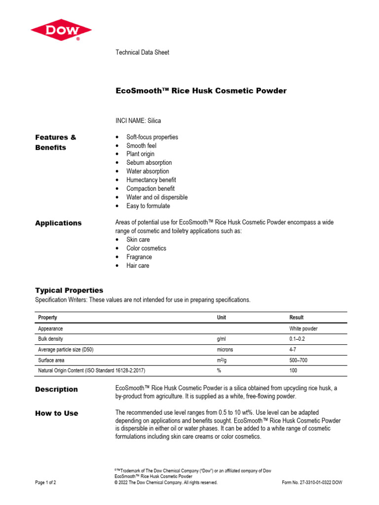 27 3310 01 Ecosmooth Rice Husk Cosmetic Powder | PDF | Cosmetics | Safety