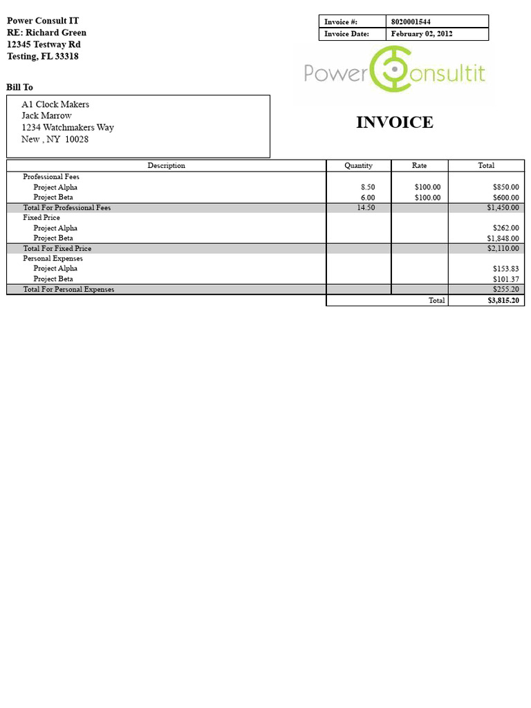 Invoice: A1 Clock Makers Jack Marrow 1234 Watchmakers Way New, NY 10028 ...