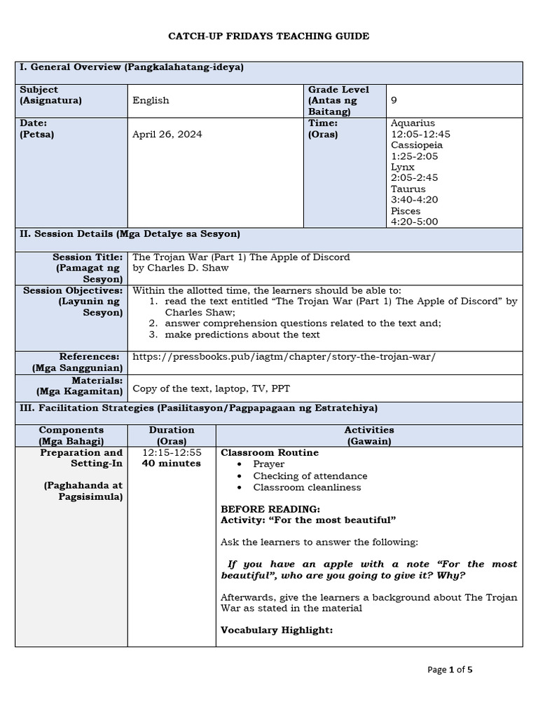 Teaching Guide NRP-April-26 | PDF | Paris (Mythology) | Helen Of Troy
