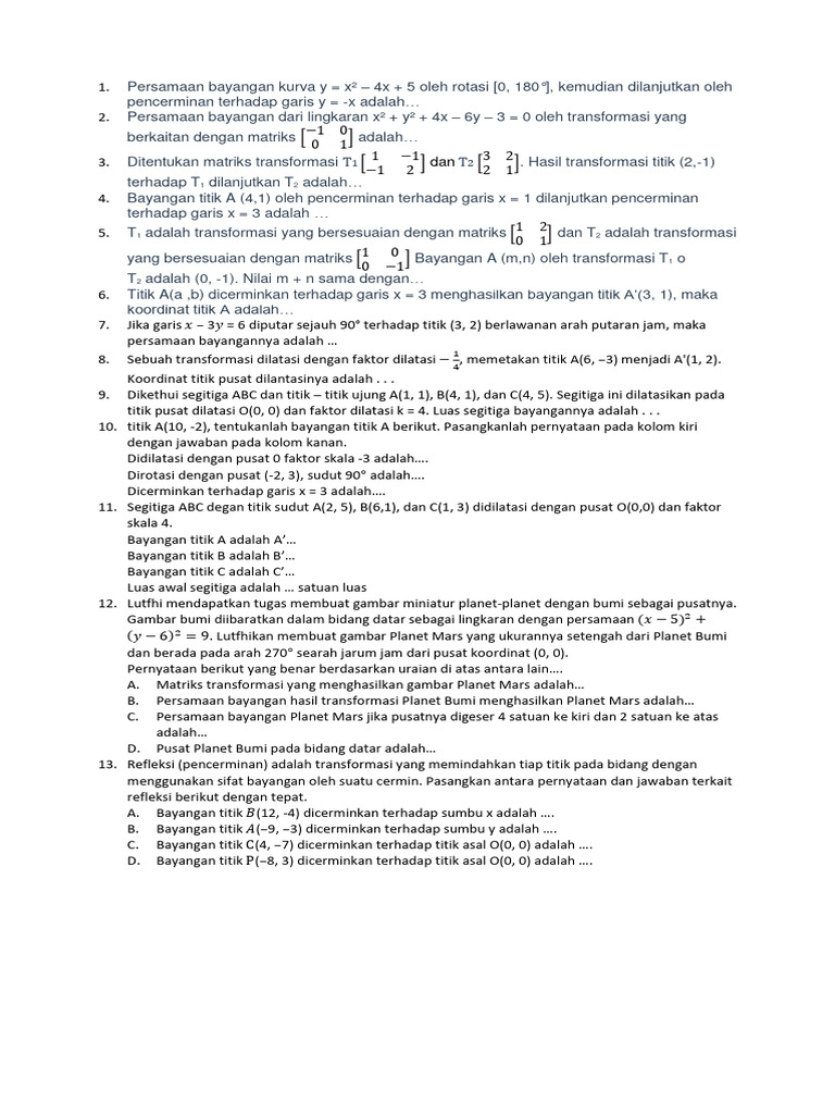 Latihan Soal STS SMT 2 Mat Lanjut KLS Xi 2024 | PDF