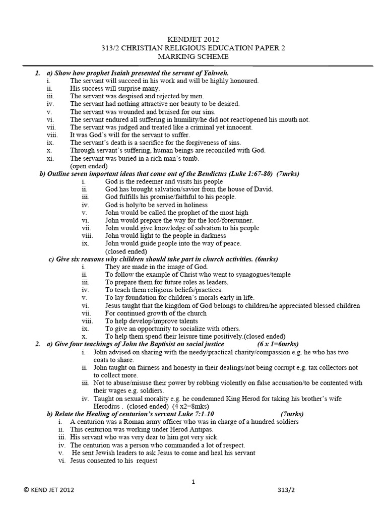 Kcse 2012 Kisumu Mock C.R.E Pp2 2012 | PDF | Jesus | Love