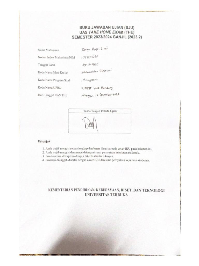 Buku Jawaban Ujian (Bju) | PDF