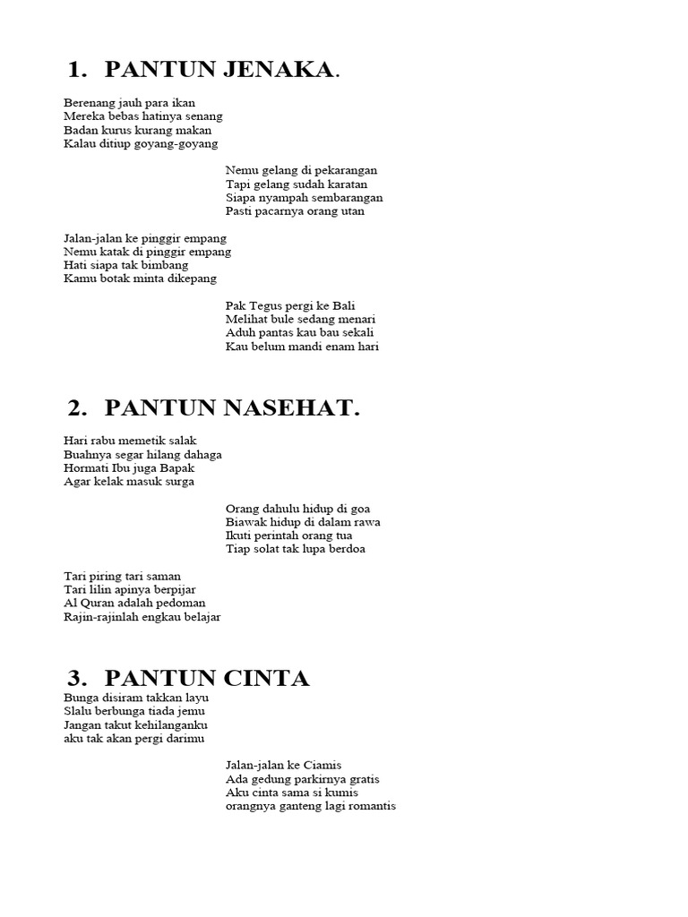 Kumpulan Pantun Jenaka dan Nasehat | PDF