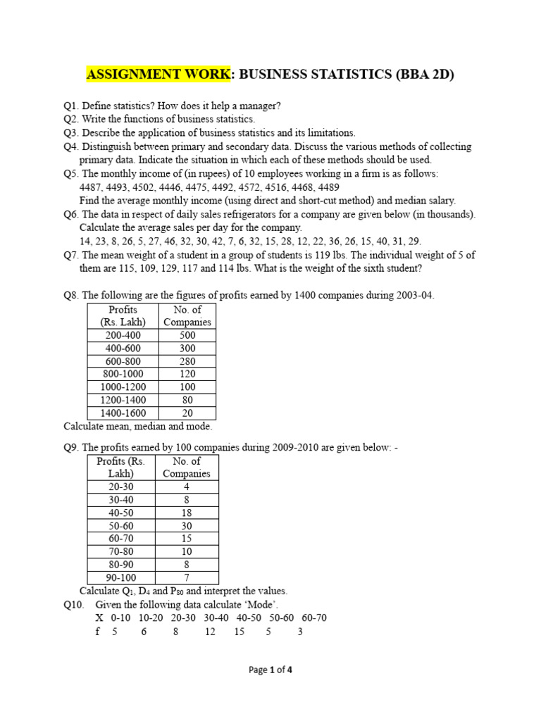 Assignment (Bba 2d) (Business Stats) | PDF | Mean | Standard Deviation