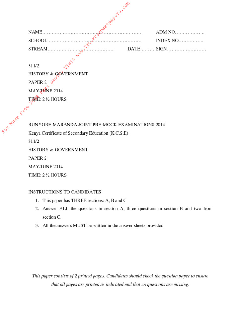 2014-KCSE-Maranda-Mock-History-pp2 | PDF