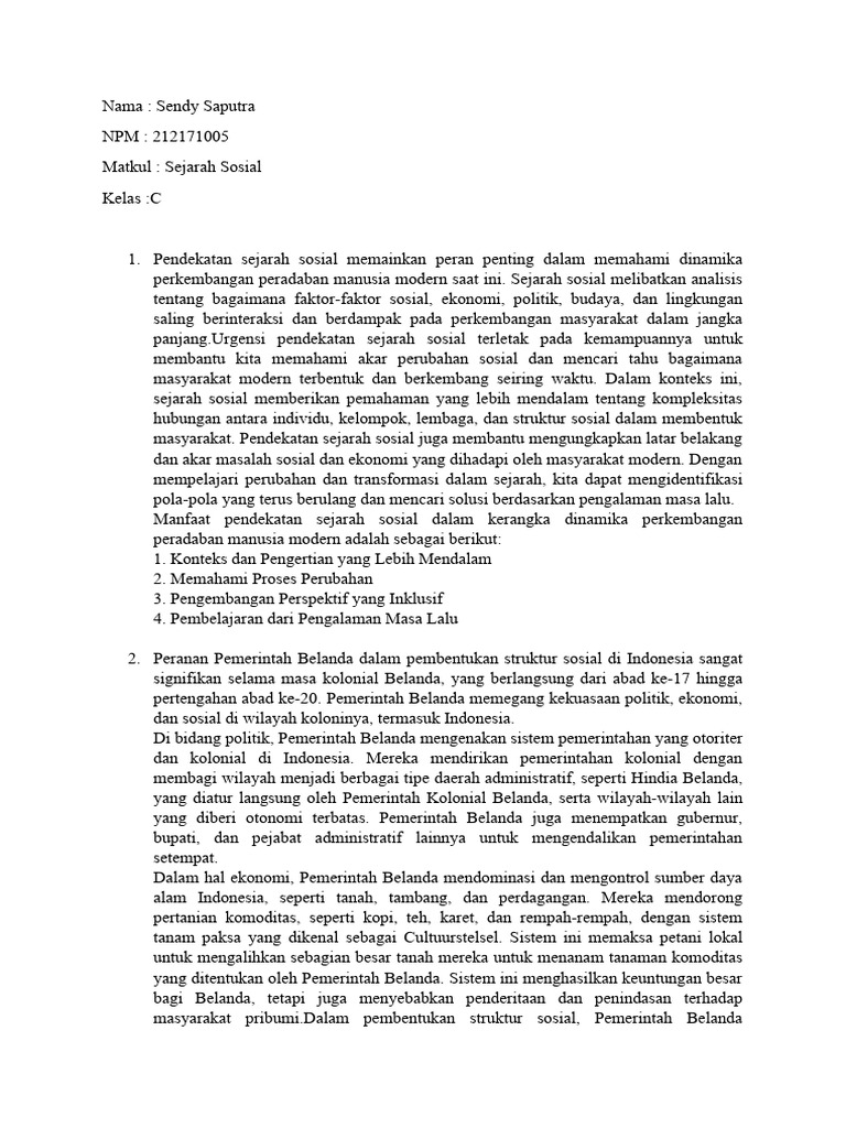 005 - Sendy Saputra - UAS Sejarah Sosial C | PDF