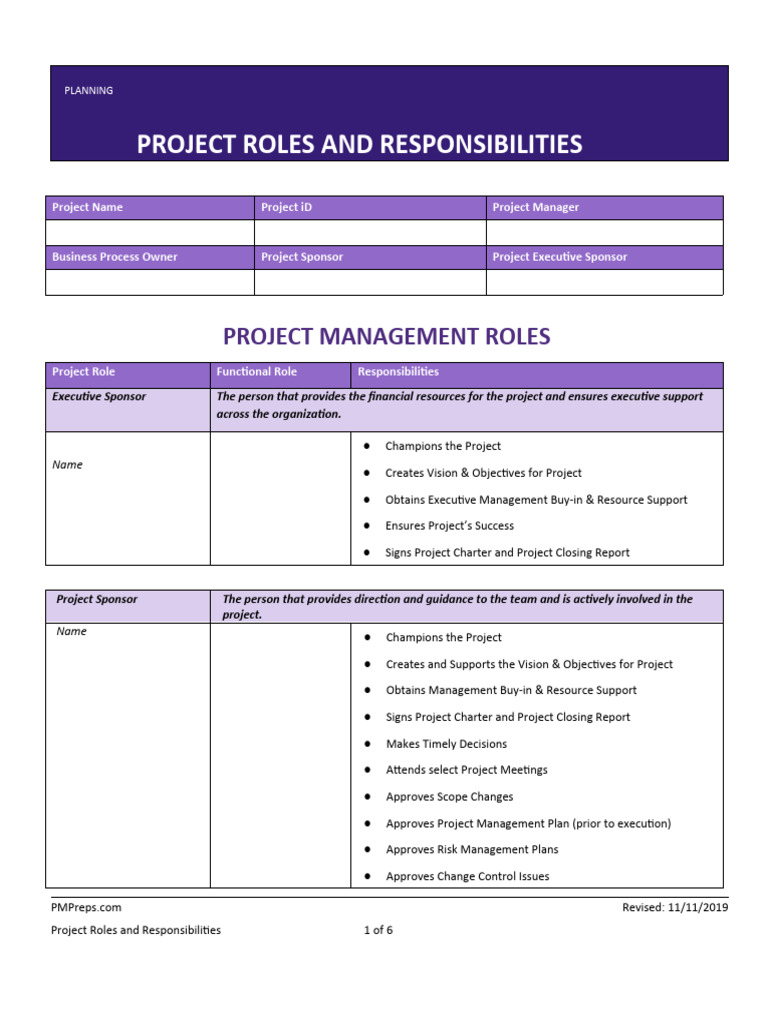 P 1+Roles+and+Responsibilities+Document | PDF | Project Management ...