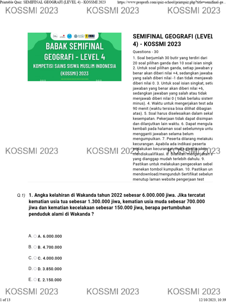 SEMIFINAL GEOGRAFI (LEVEL 4) - KOSSMI 2023_watermark | PDF