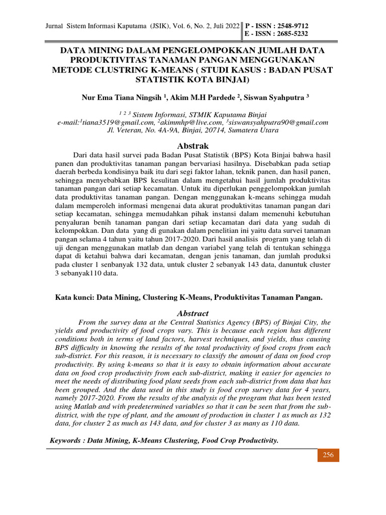 Data Mining Dalam Pengelompokkan Jumlah Data Produktivitas Tanaman ...