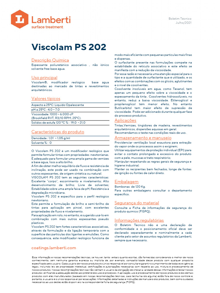 TDS - ST - PT - Viscolam PS 202 | PDF | Tinta | Química