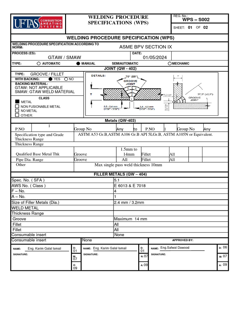 Uftas WPS | PDF | Welding | Construction
