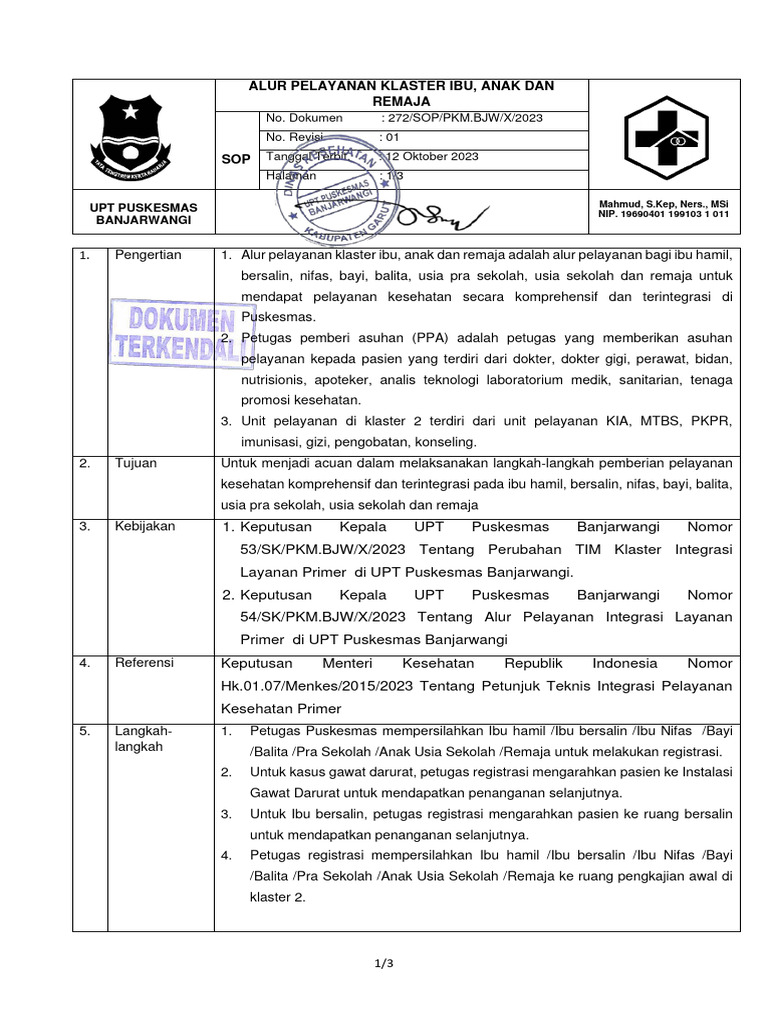 SOP Kluster Ibu Hamil, Anak Dan Remaja BJW Scan | PDF