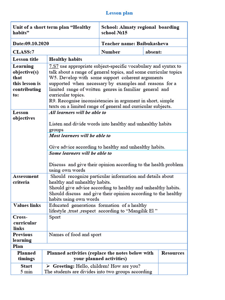 Open Lesson Plan | PDF | Learning | Lesson Plan