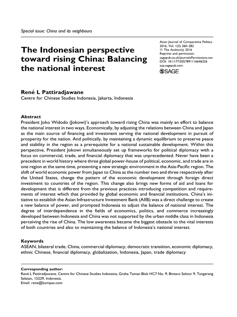 The Indonesian Perspective Toward Rising China Balancing The National ...