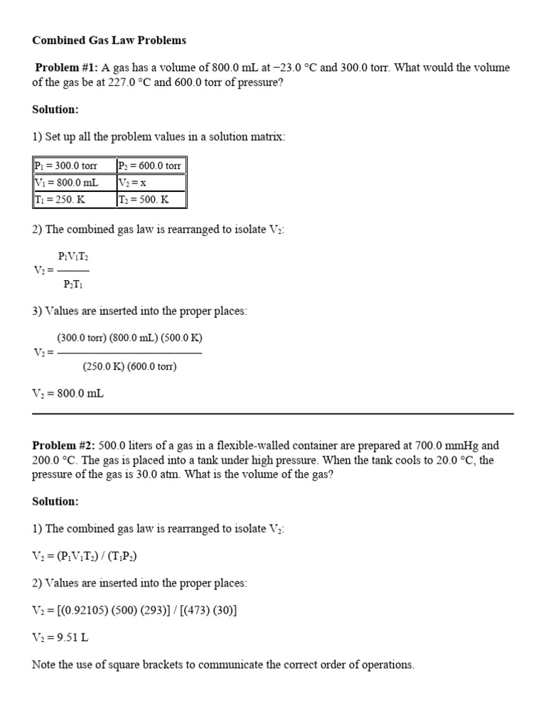Combined Gas Law Problem Set | PDF | Gases | Chemical Process Engineering