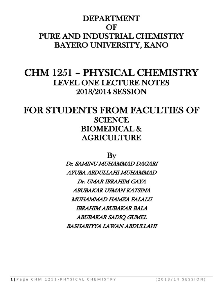 CHM1251 (Physical Chemistry) Note | PDF | Gases | Root Mean Square