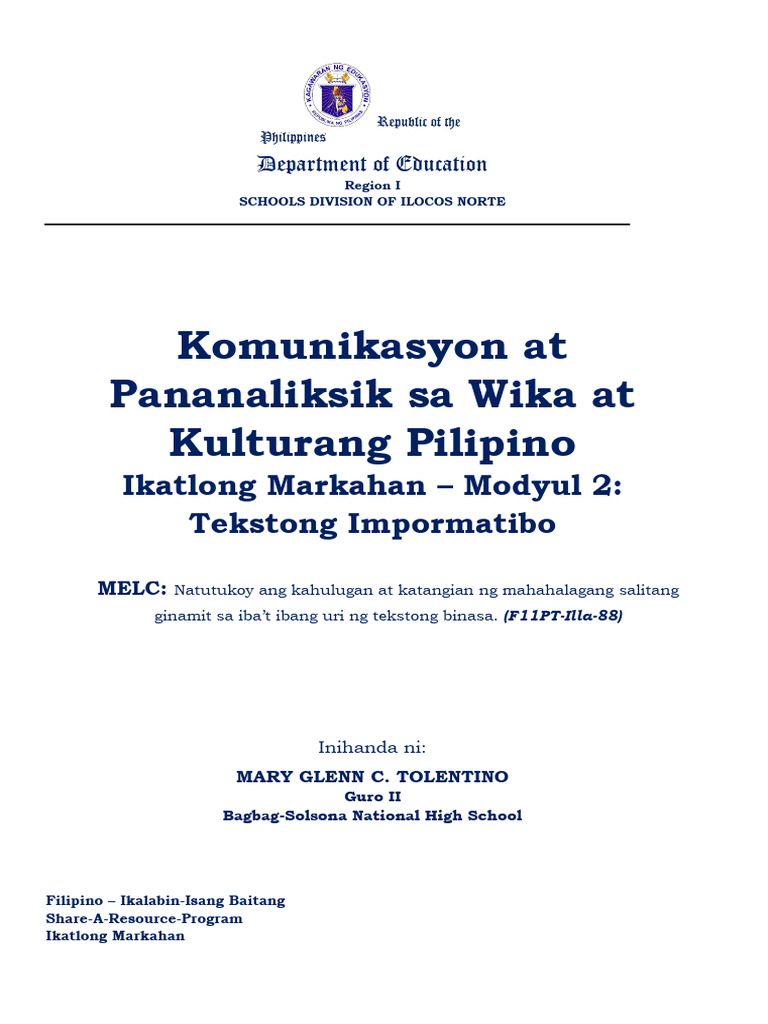 Q3 Week 3 Tekstong Impormatibo Pagbasa | PDF