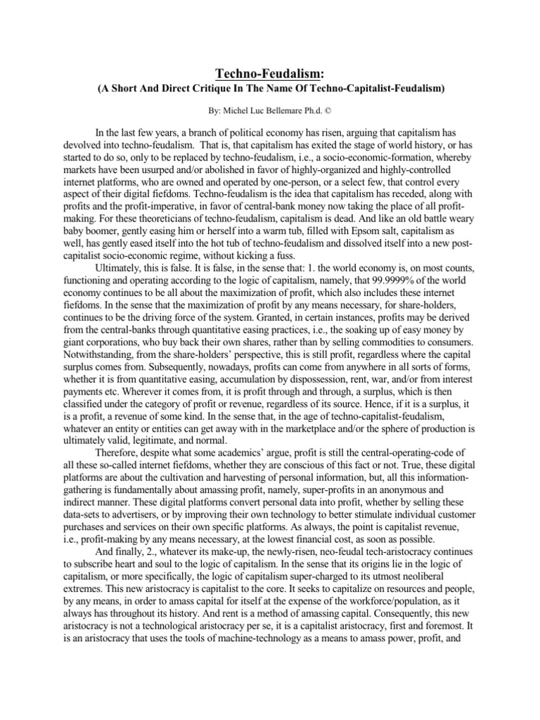 Critique of Techno-Feudalism | PDF | Capitalism | Capital (Economics)